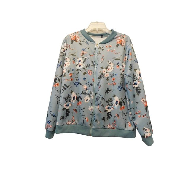 Jackets & Coats | Size Xl Light Blue Floral Print Jacket P31glw | Poshmark